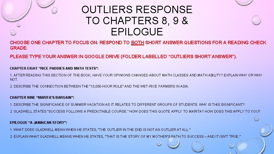 OUTLIERS UNIT STUDY SEMESTER WEEK 13 THURSDAY 41620