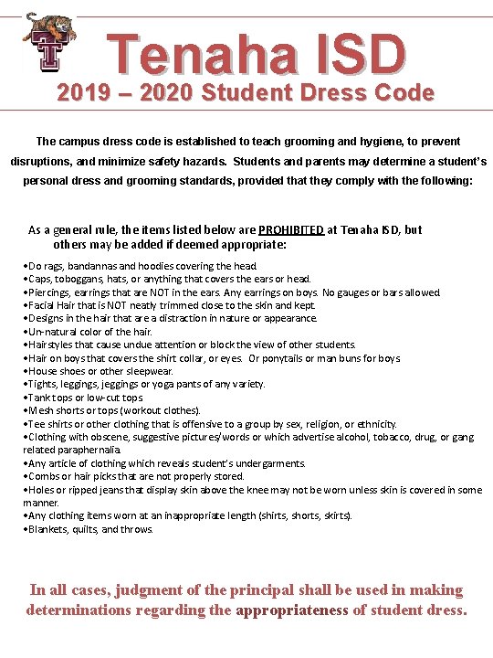 Tenaha ISD 2019 2020 Student Dress Code The