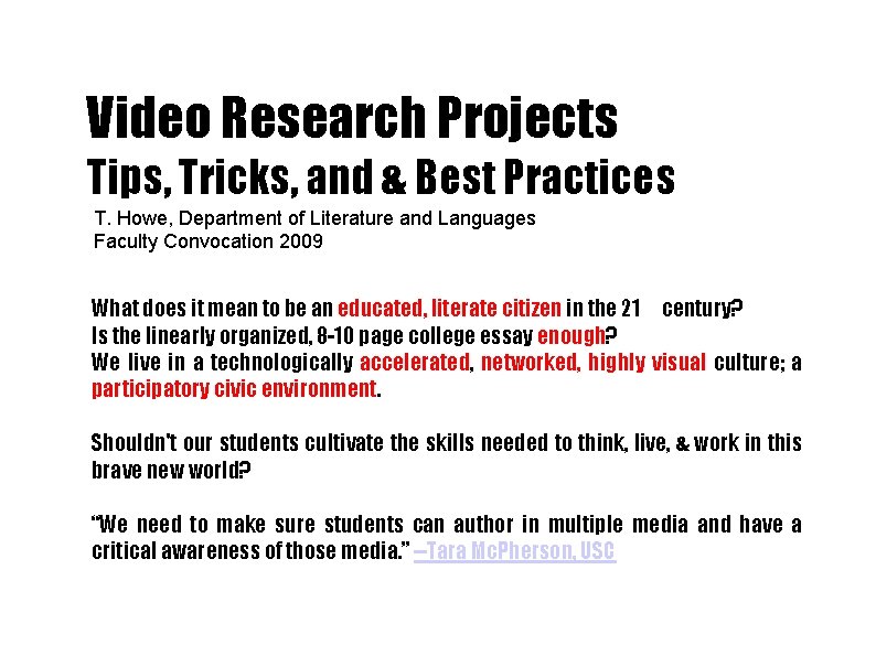 Video Research Projects Tips Tricks and Best Practices