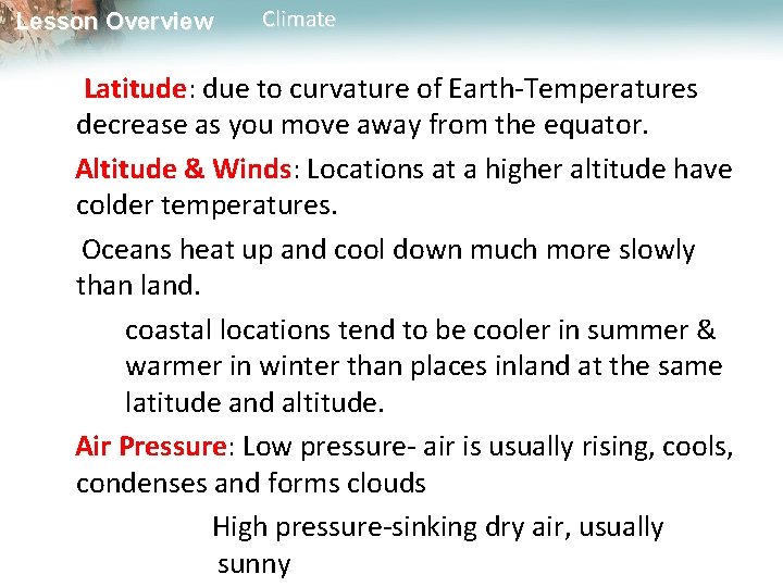 Lesson Overview Climate Lesson Overview 4 1 Climate