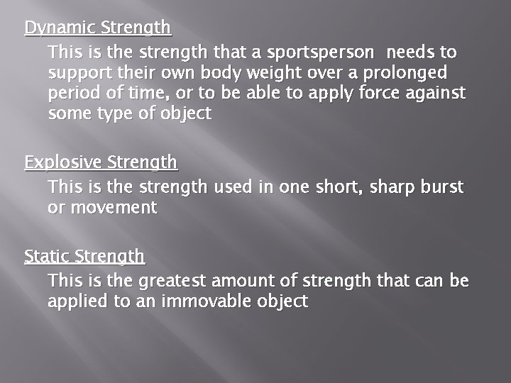 Components of Fitness What To develop understanding of