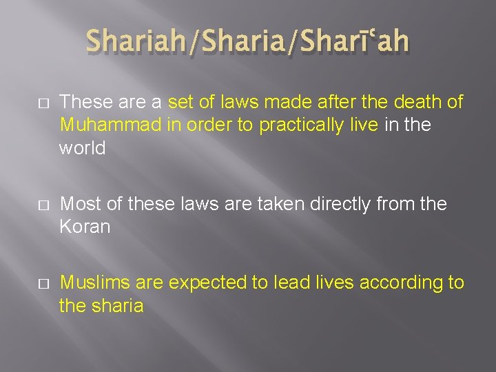 Islam Bellwork What are three things you know