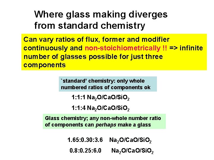 Basic Glass theory Traditional Glass former flux modifier