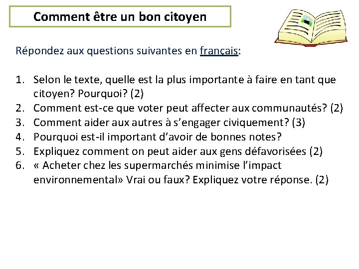 Jeudi 10 octobre Comment tre un bon citoyen