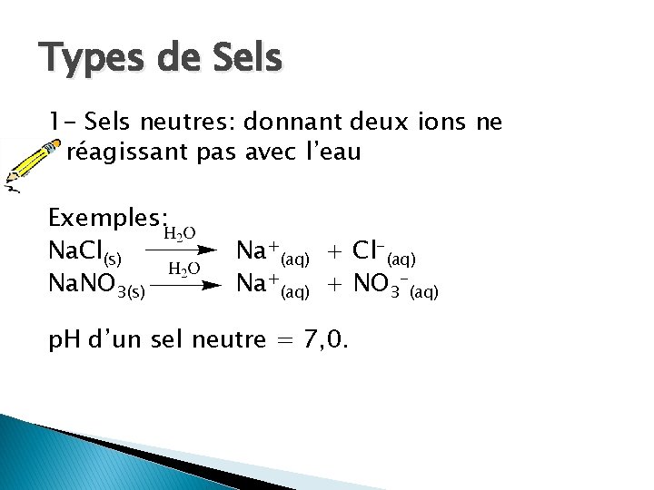 G Sels Dans le chapitre 1 Acide Base