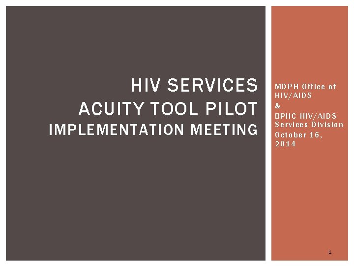 HIV SERVICES ACUITY TOOL PILOT IMPLEMENTATION MEETING MDPH