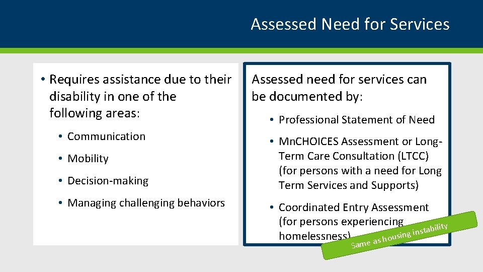 Housing Stabilization Services Minnesota Department of Human Services