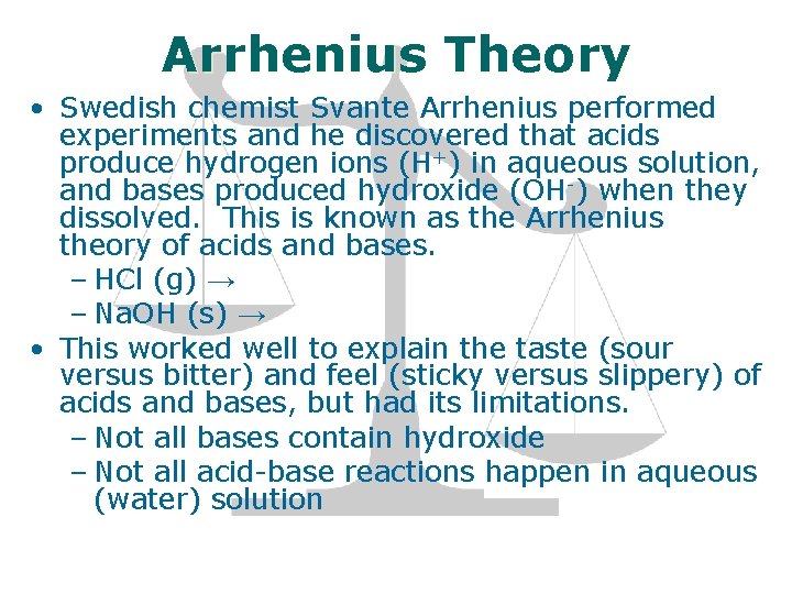 Chemical Equilibrium Lesson 6 AcidBase Theory Arrhenius Theory