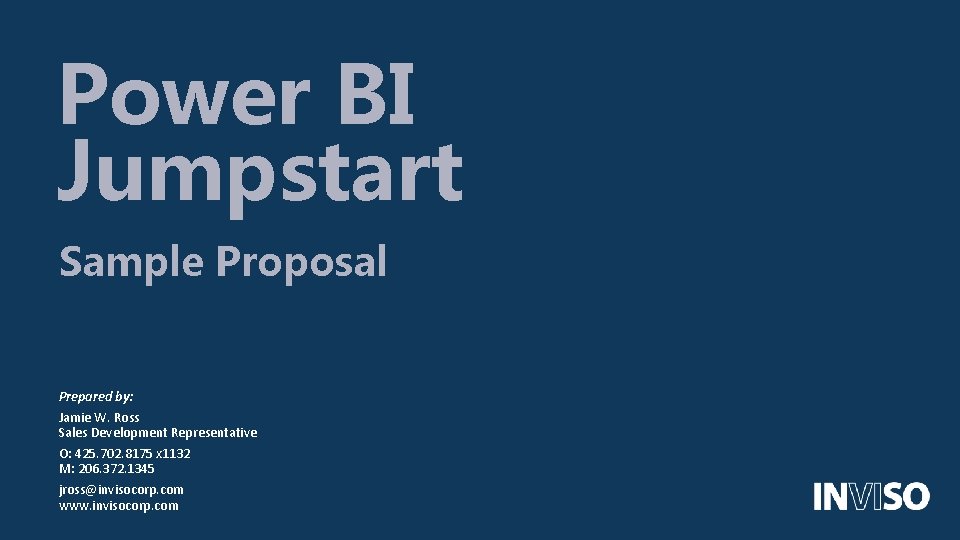 Power BI Jumpstart Sample Proposal Prepared by Jamie
