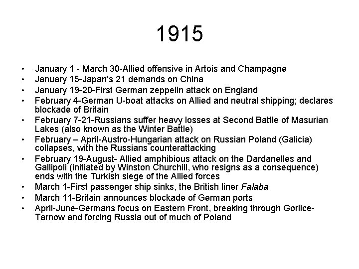 WWI major events and timeline DO NOW Who