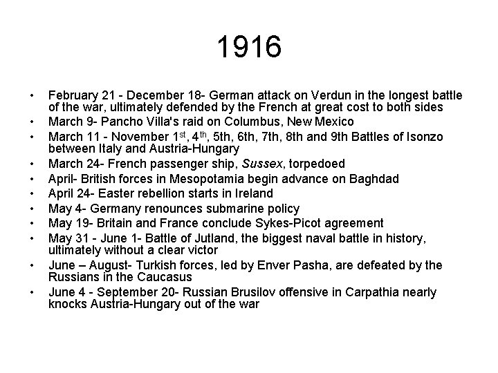 WWI major events and timeline DO NOW Who