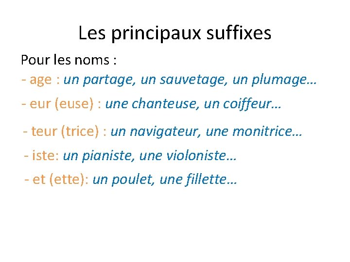 V 4 vocabulaire Les suffixes Aujourdhui nous allons