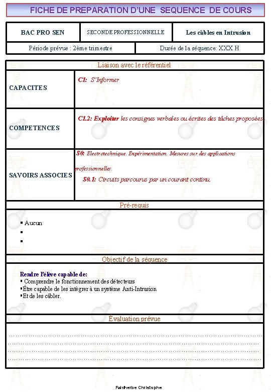 FICHE DE PREPARATION DUNE SEQUENCE DE COURS BAC