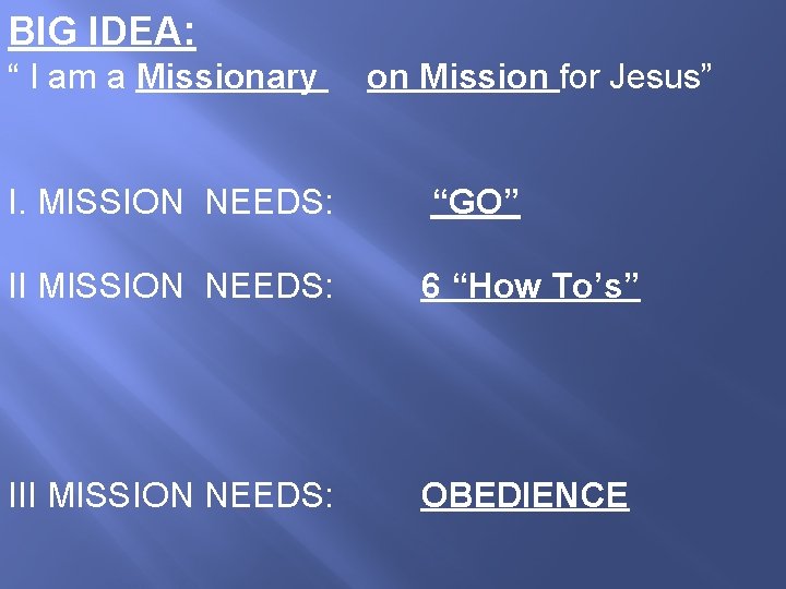 ON MISSION FOR JESUS I MISSION NEEDS GO