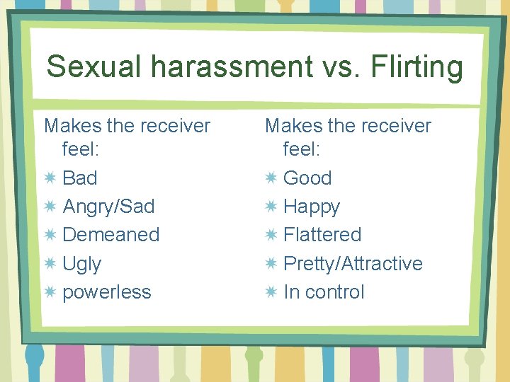 Sexual Harassment Lesson Purpose Define what sexual harassment