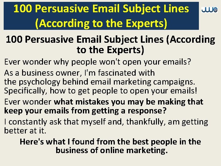 Special Management Series 100 Persuasive Email Subject Lines