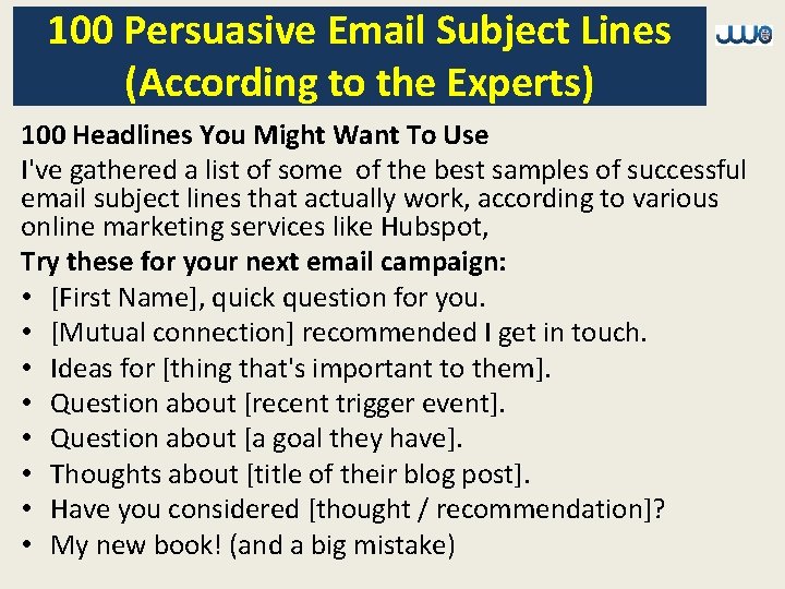 Special Management Series 100 Persuasive Email Subject Lines