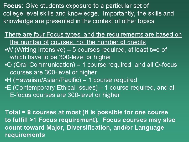 An Overview of General Education at the University