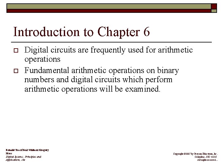 Introduction to Chapter 6 o o Digital circuits