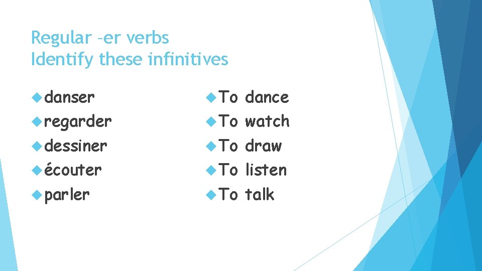 Regular er verbs Identify these infinitives danser To