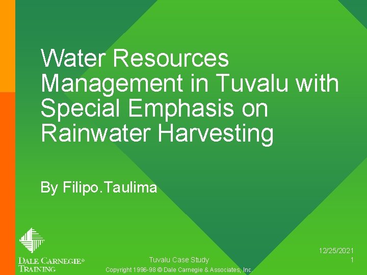 Water Resources Management in Tuvalu with Special Emphasis