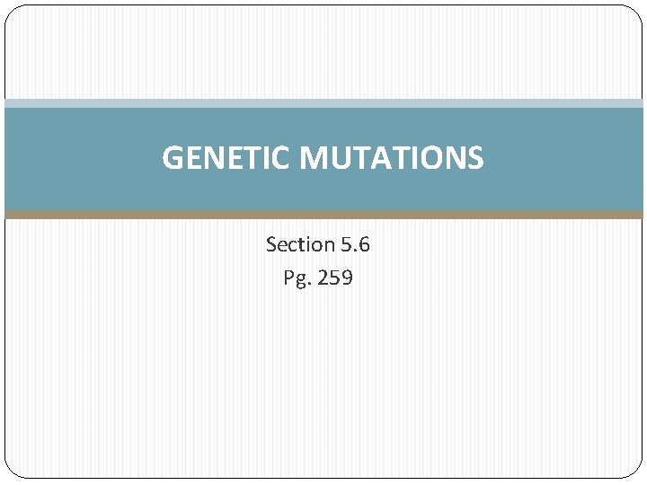 GENETIC MUTATIONS Section 5 6 Pg 259 Mutation