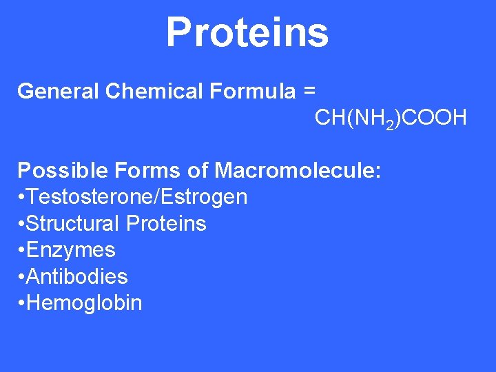 Biologically Important Molecules Carbohydrates General Chemical Formula CH