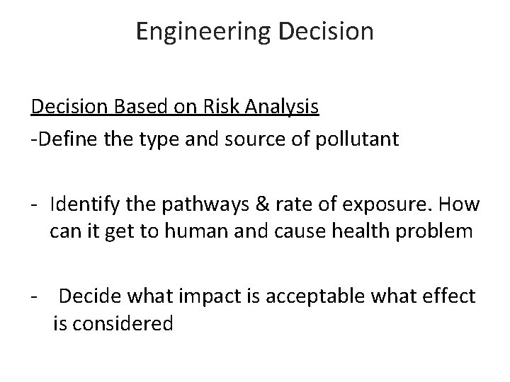 Environmental Engineering Decision Objectives Description of Technical ...