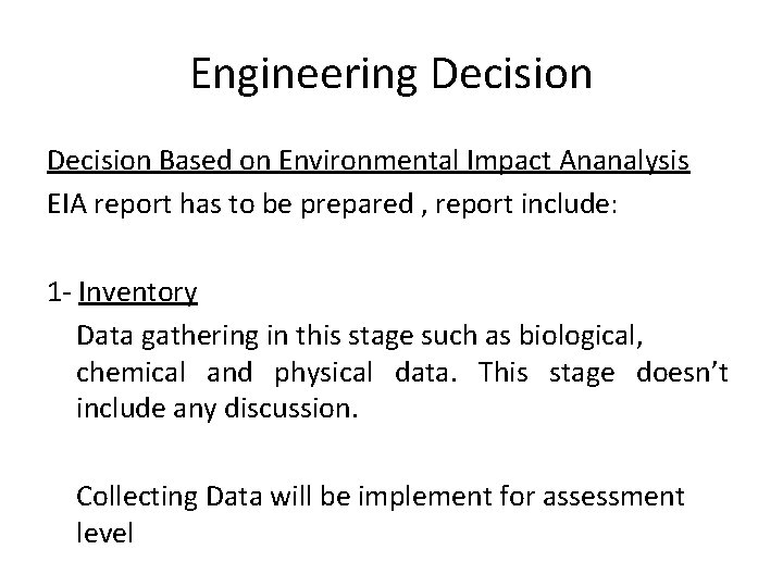 Environmental Engineering Decision Objectives Description of Technical ...