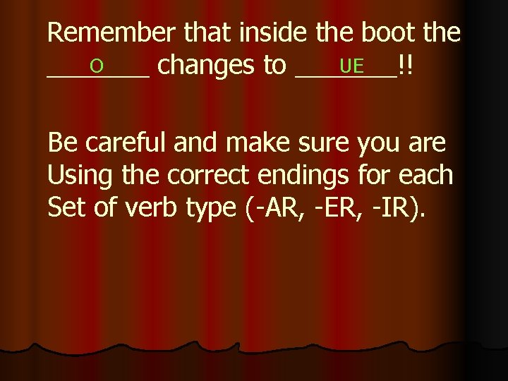 Repasoboot verbs E IE Boot Verbs l Remember