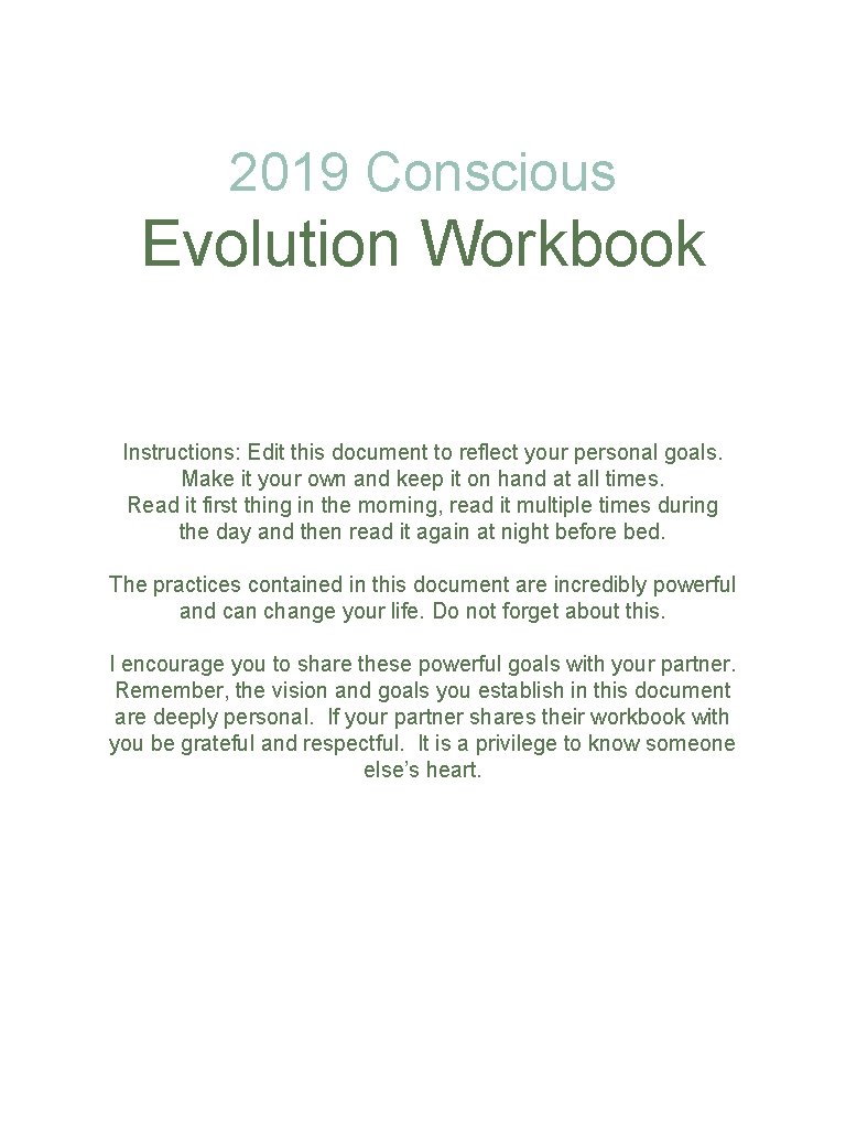 2019 Conscious Evolution Workbook Instructions Edit this document