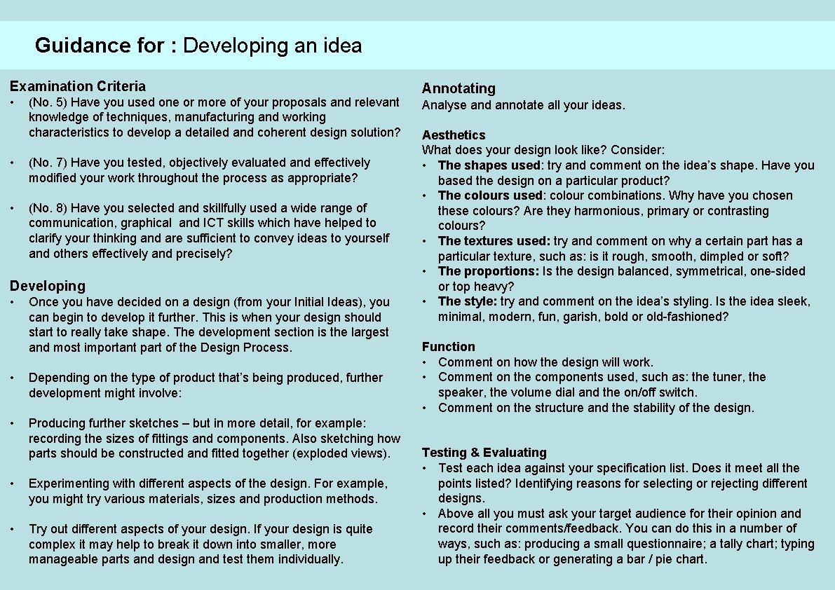 Guidance for Developing an idea Examination Criteria No