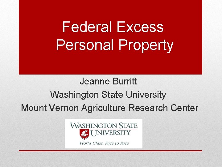 Federal Excess Personal Property Jeanne Burritt Washington State
