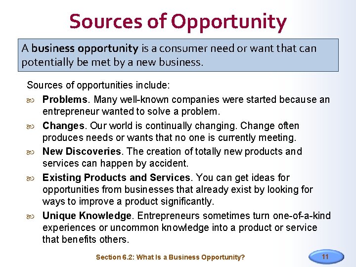 CHAPTER 6 Opportunity Recognition Section 6 1 What