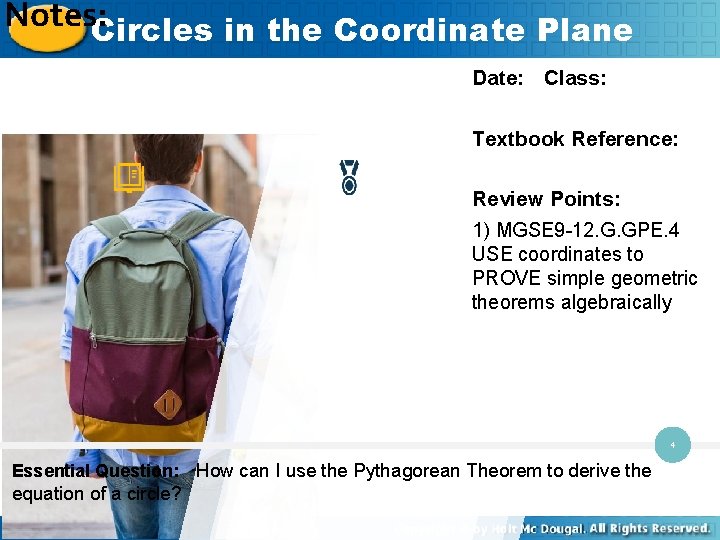 Circles in the Coordinate Plane Monday Test Review