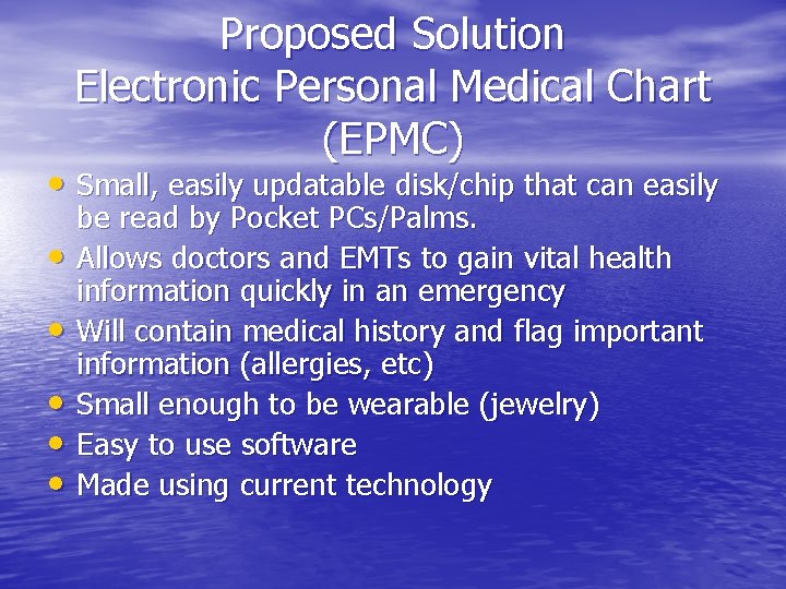 Electronic Personal Medical Chart Megan Babb Cs 410