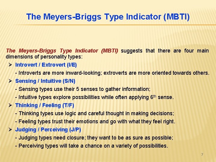 Session 7 The MyersBriggs Type Indicator MBTI MBTI
