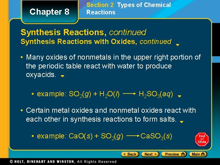 Chapter 8 Section 2 Types of Chemical Reactions