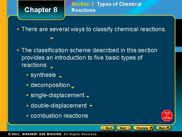 Chapter 8 Section 2 Types of Chemical Reactions