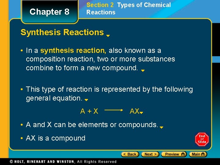 Chapter 8 Section 2 Types of Chemical Reactions