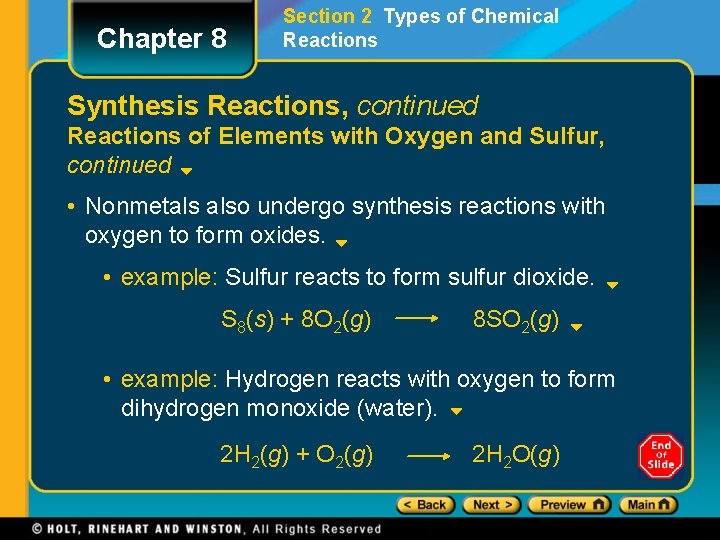 Chapter 8 Section 2 Types of Chemical Reactions