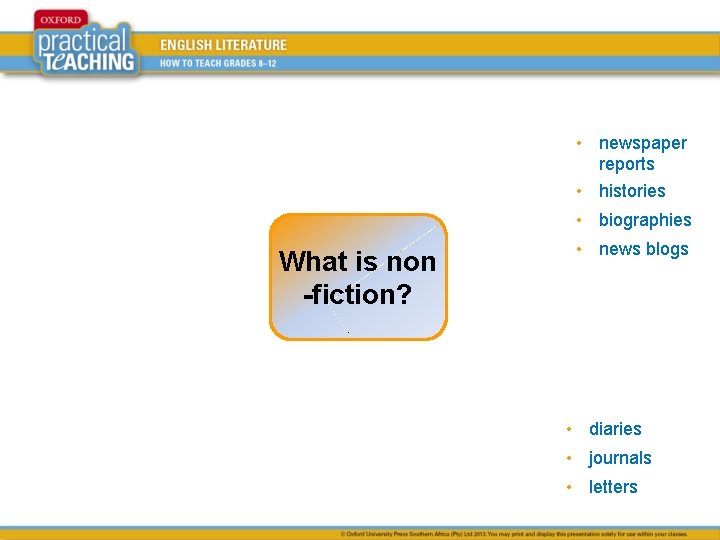 WHAT IS NONFICTION newspaper reports histories can use