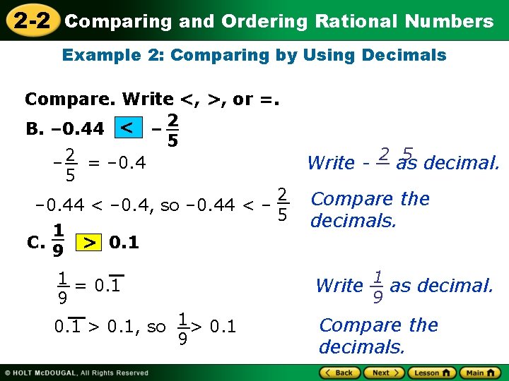 2 2 Comparing and Ordering Rational Numbers Warm