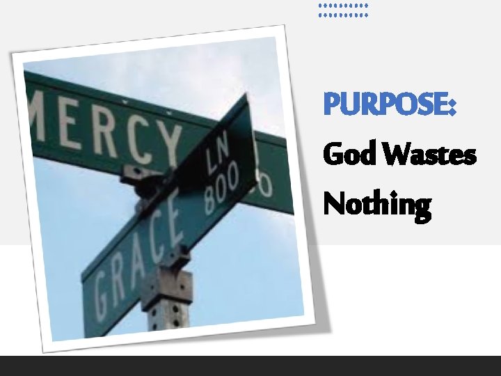 PURPOSE God Wastes Nothing PURPOSE God Wastes Nothing