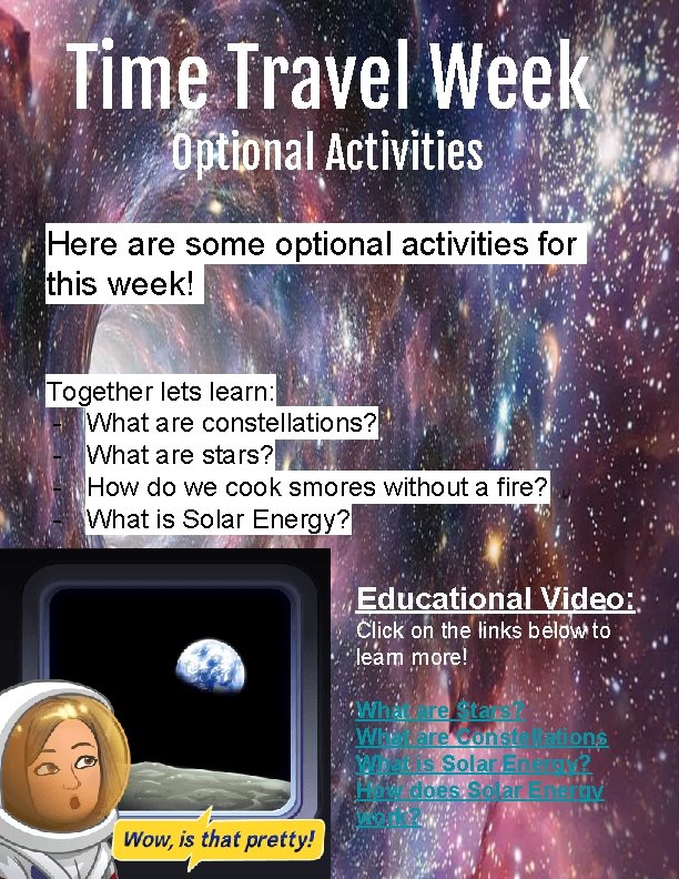 Time Travel Week Optional Activities Here are some