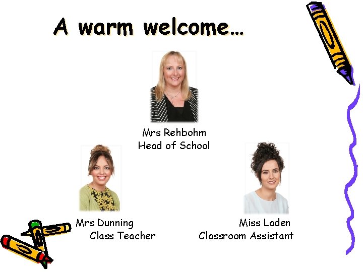 Starting Reception A warm welcome Mrs Rehbohm Head