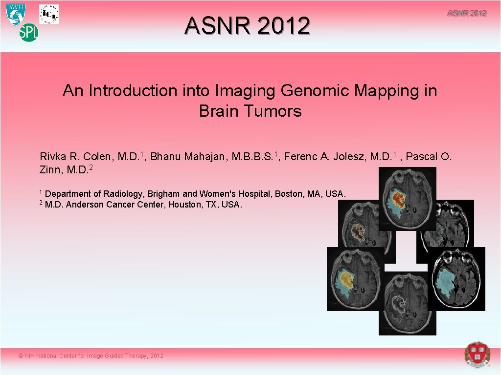 ASNR 2012 An Introduction into Imaging Genomic Mapping