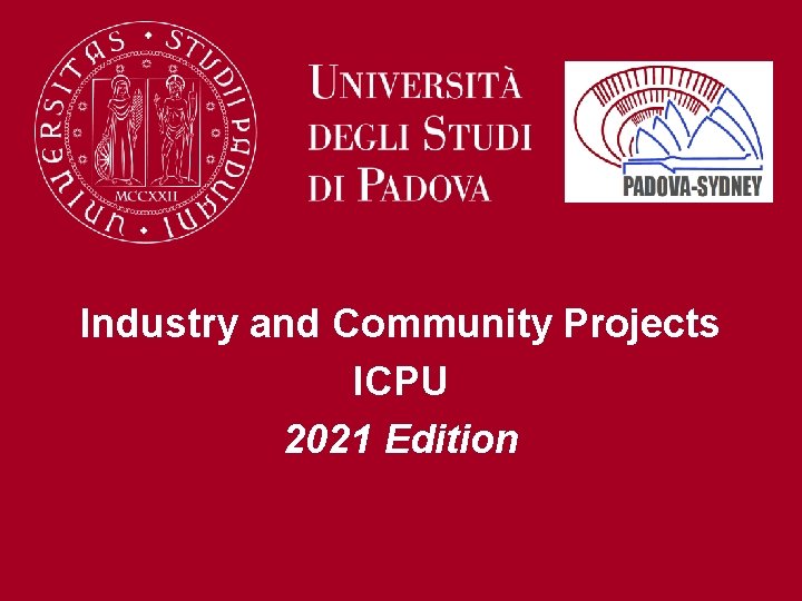 Industry and Community Projects ICPU 2021 Edition What