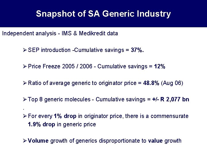 GENERICS BRIDGING THE GAP Or BALANCING COST AND