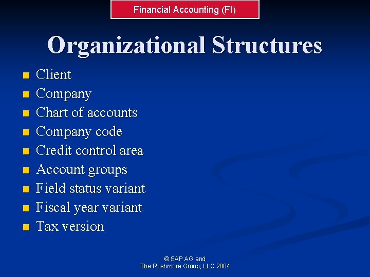 Financial Accounting FI Organizational Structures INFSY 489 IST
